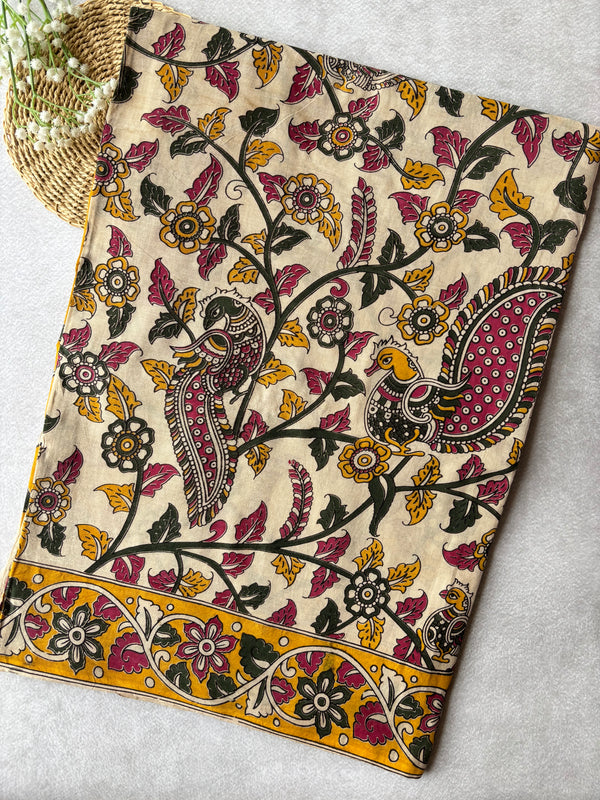 Kalamkari Cotton - White & Yellow – Kundha Studio